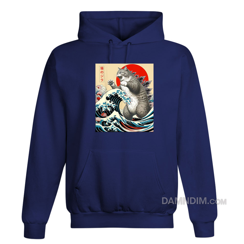 Catzilla Wave Cat Hoodie - Damndim.com